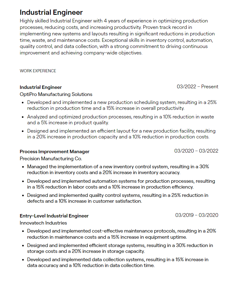 4 Industrial Engineer Resume Examples with Guidance 